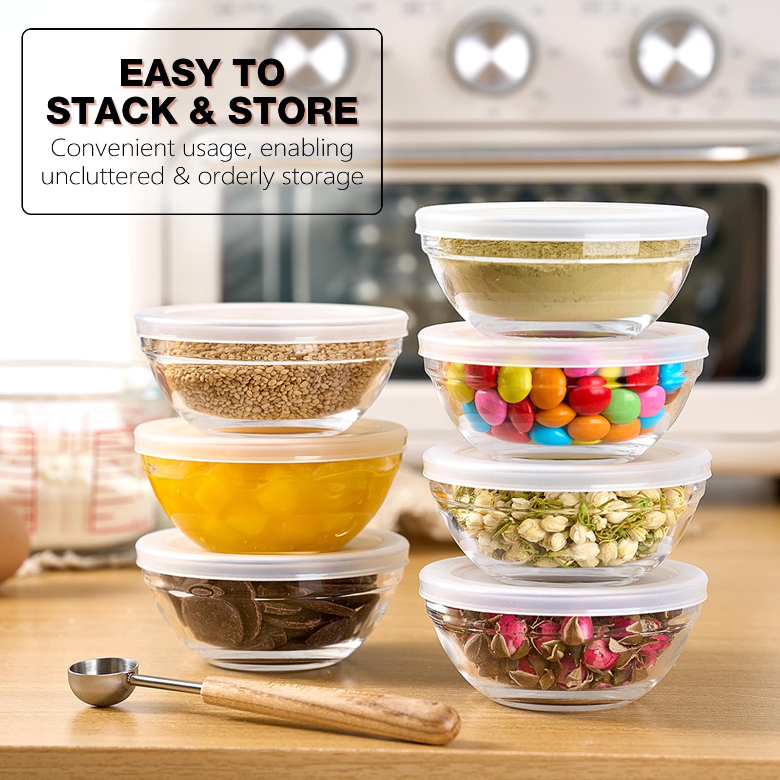 12 Pack 3.5 Inch Small Glass Bowls with 12 Pack Lids, 4 oz Mini Glass ...