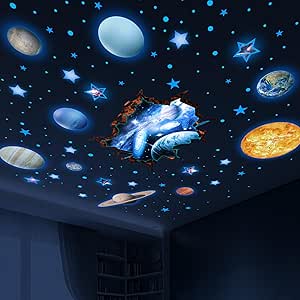Amazon.com: Robmoda Stars and Planets Wall Decals Glow in The Dark, Sun ...