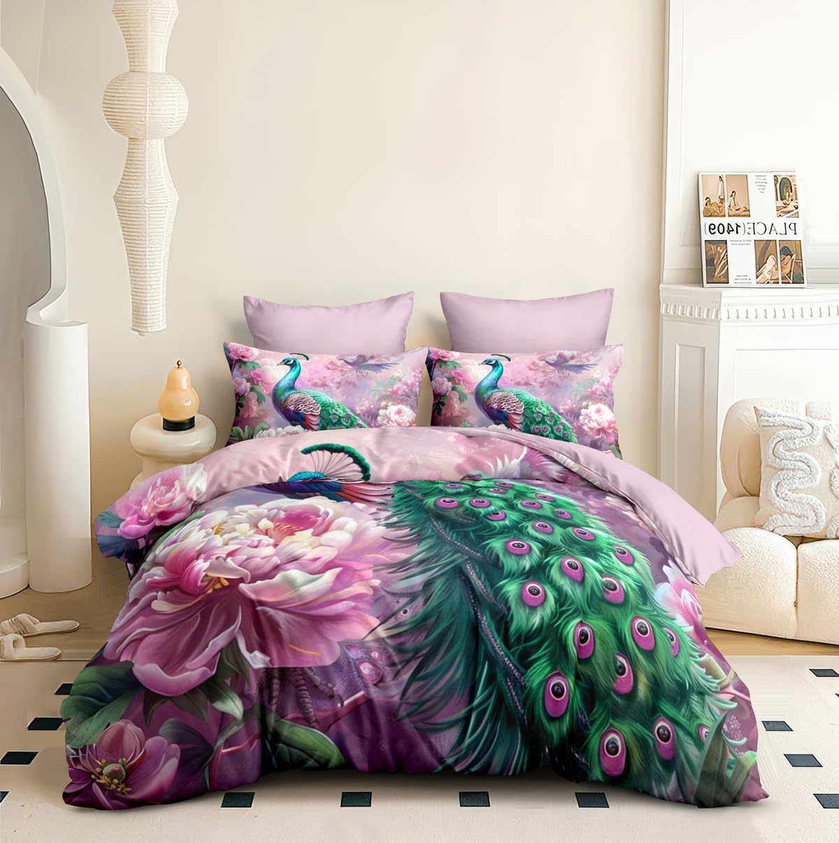 Amazon.com: CCoutueChen Peacock Comforter Set Queen Size Purple Flower ...