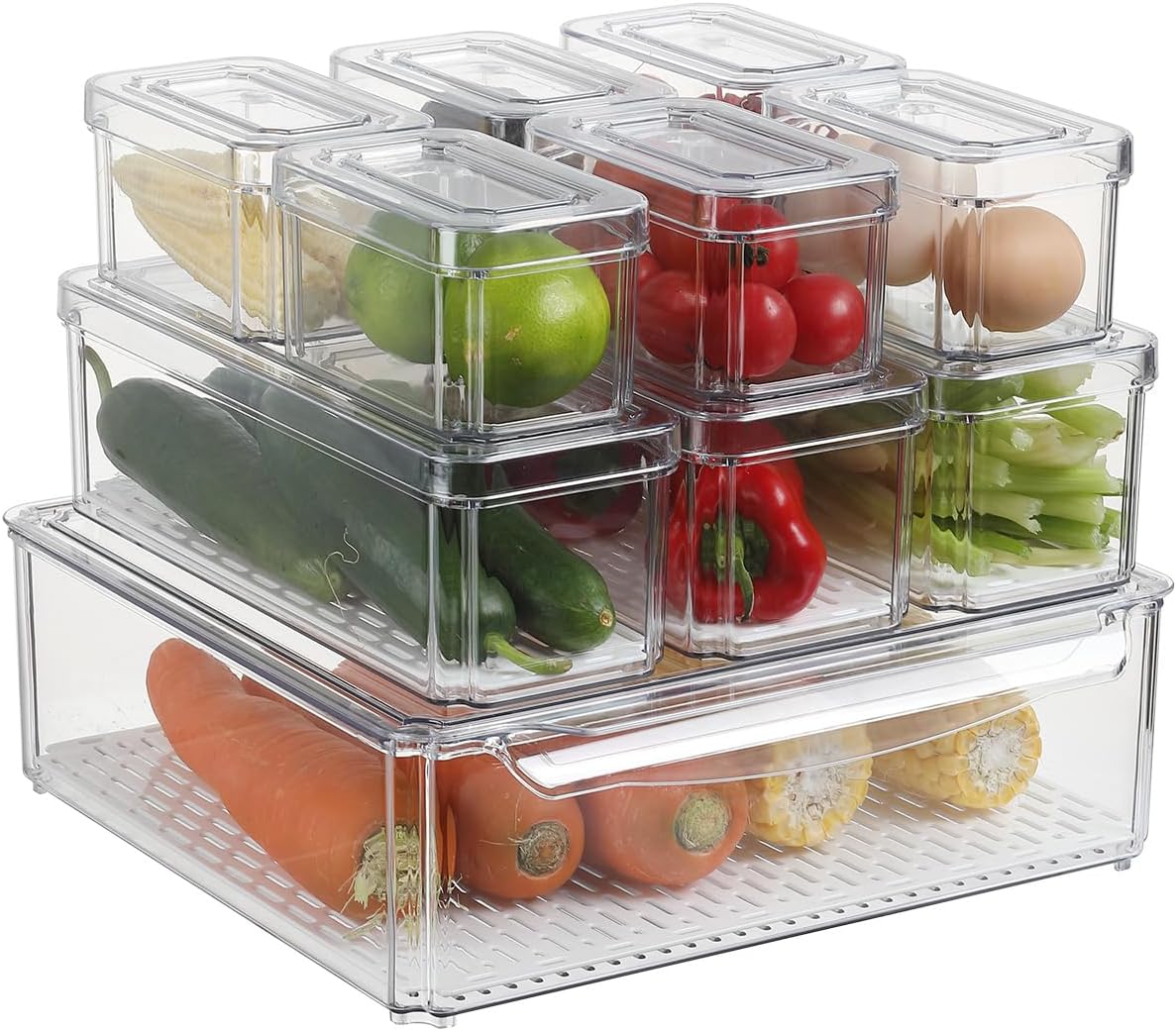 Amazon.com: 10 Pack Fridge Organizer Bins Clear Stackable Fridge ...