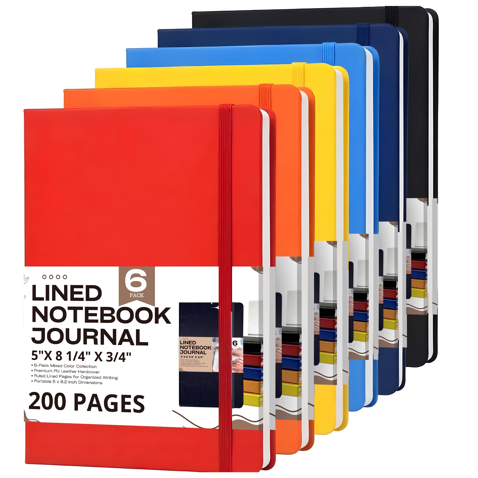 Performore 6 Packs of Colored Notebook Journals with Strap and Back ...