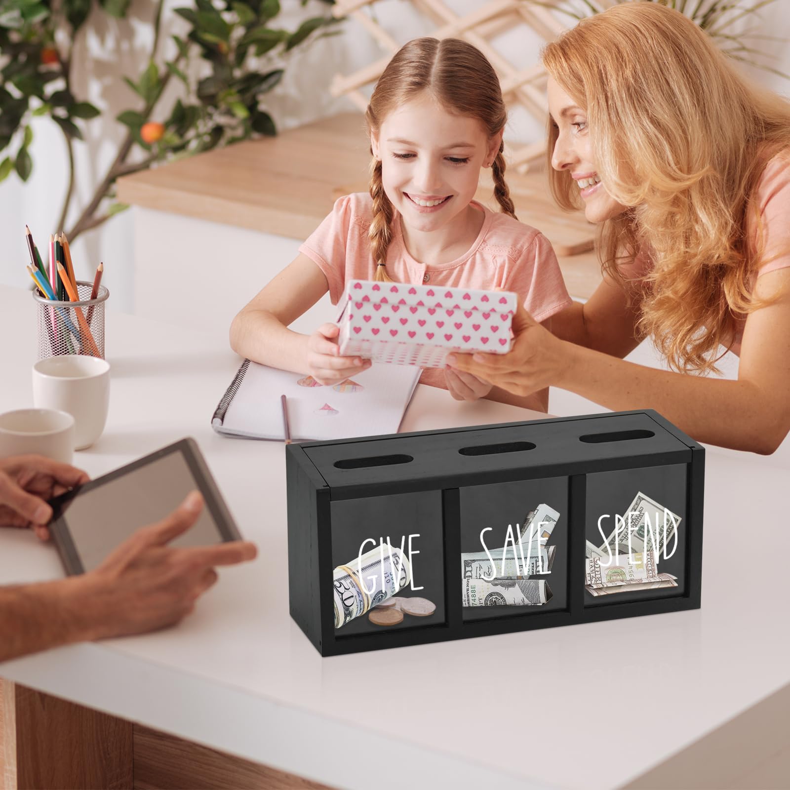 Snapklik.com : Wooden Give Save Spend Money Saving Box For Kids ...