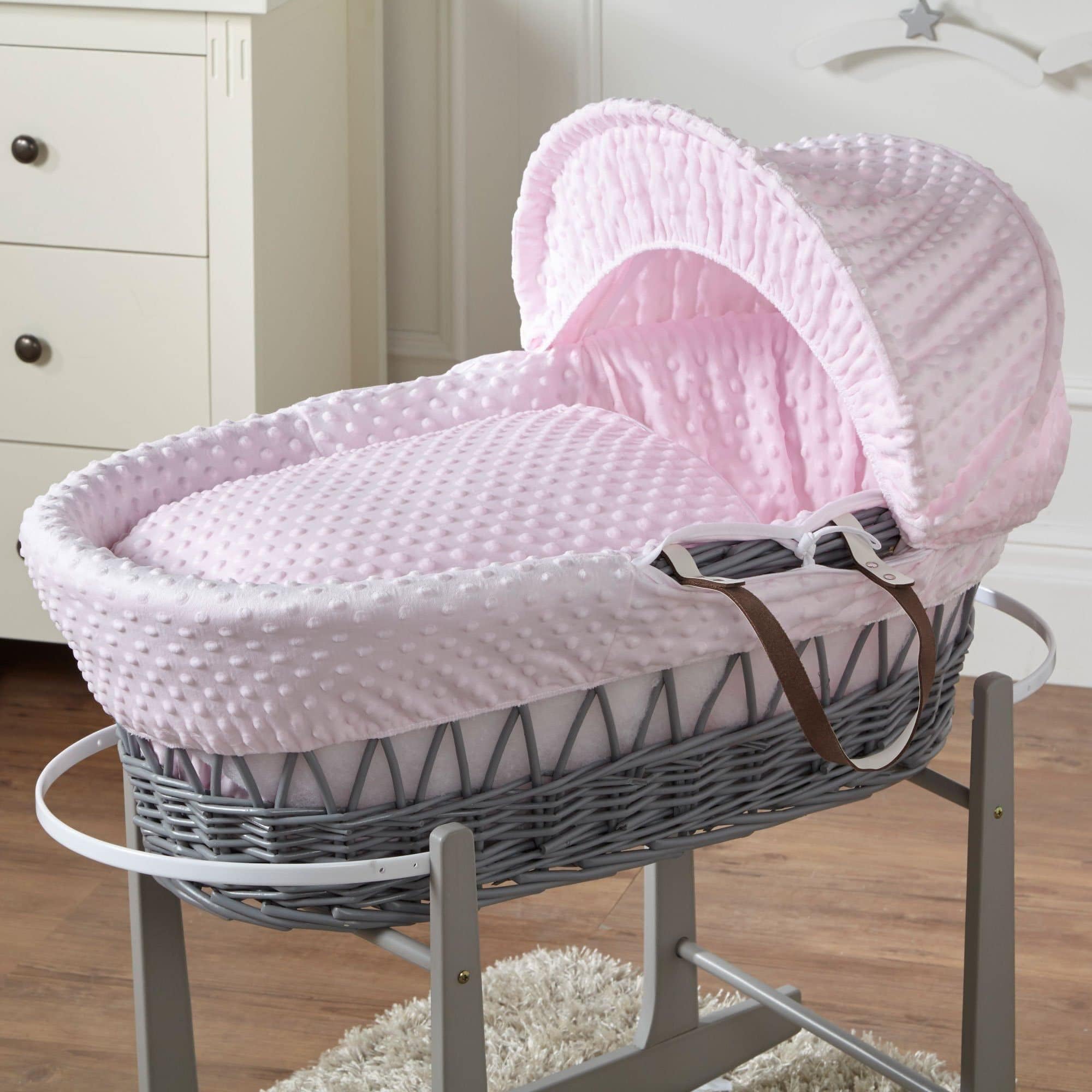 For Your Little One Pink Dimple Grey Wicker Baby Moses Basket With ...