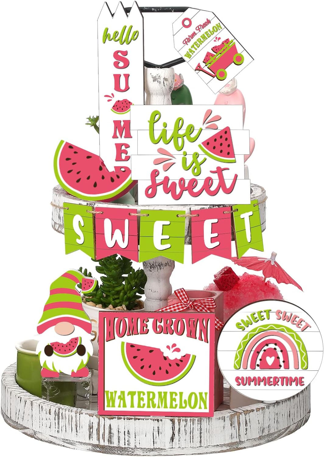 Amazon.com: FairySandy 12 Pcs Watermelon Tiered Tray Decor Wooden ...