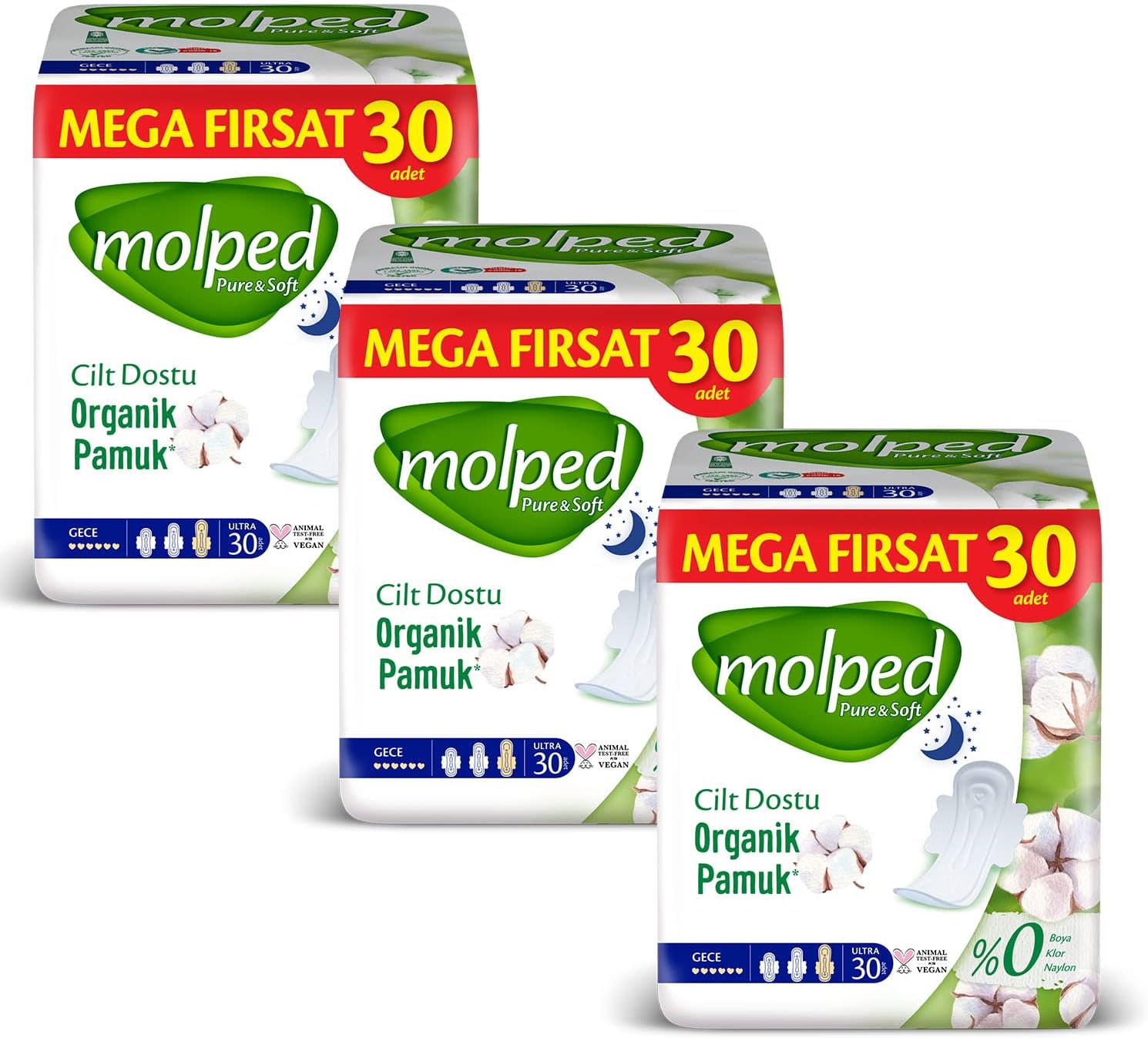 Molped Pure&soft Hijyenik Ped Gece Süper Mega Paket 90 Adet : Amazon ...