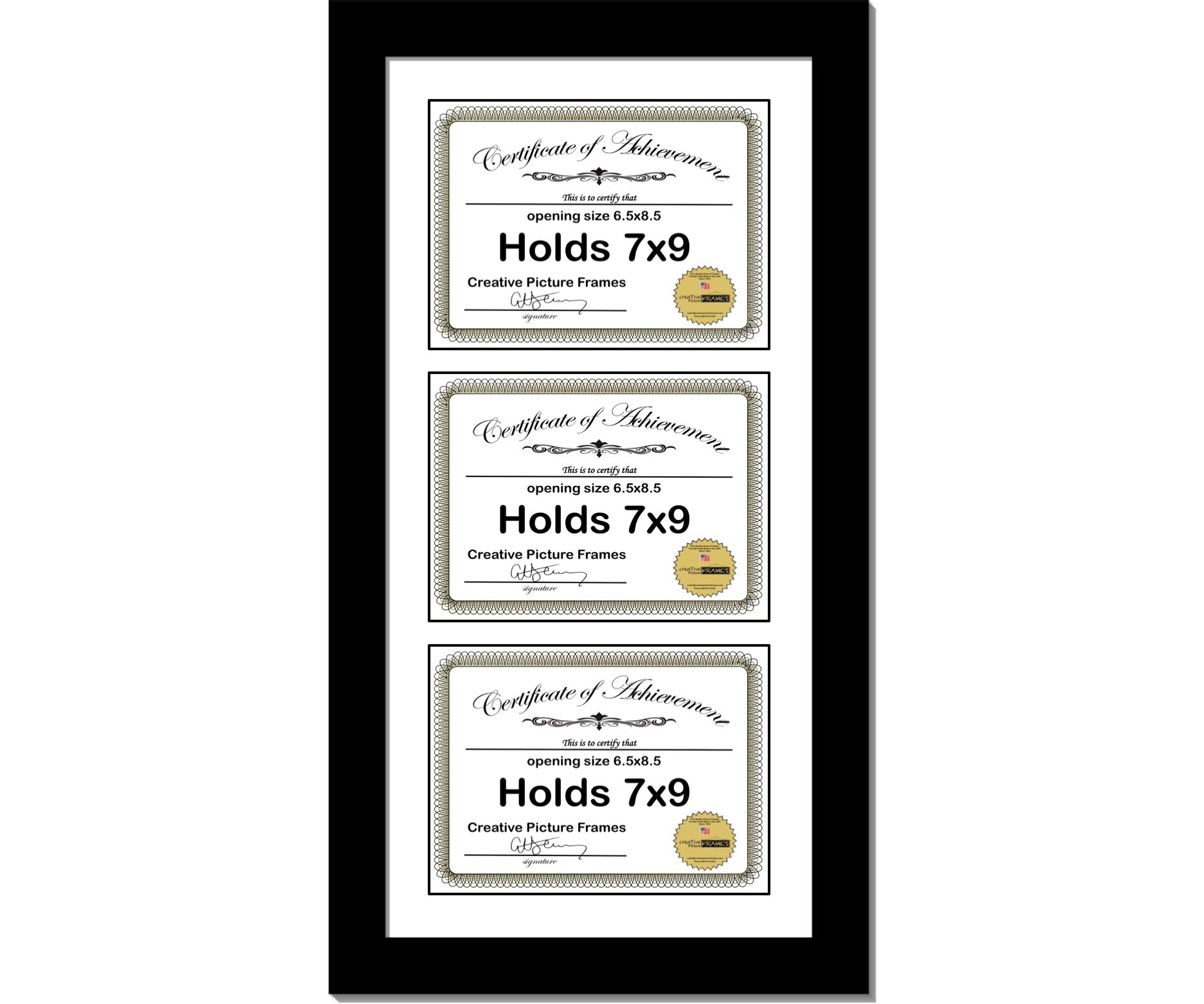 Buy CreativePF [10x24bk-w] Black Vertical 7x9 Triple Diploma Frame with ...