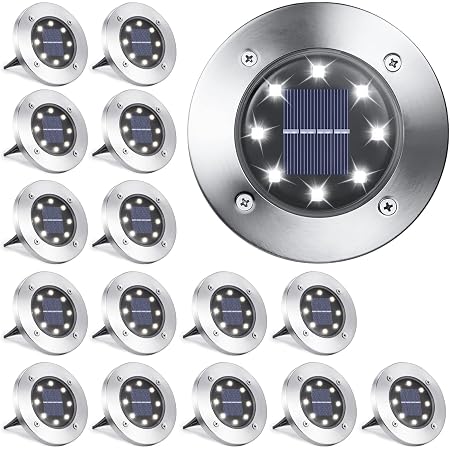 LYHOPE Solar Ground Lights Outdoor, 16 Pack 8 LED Solar Disk Lights ...