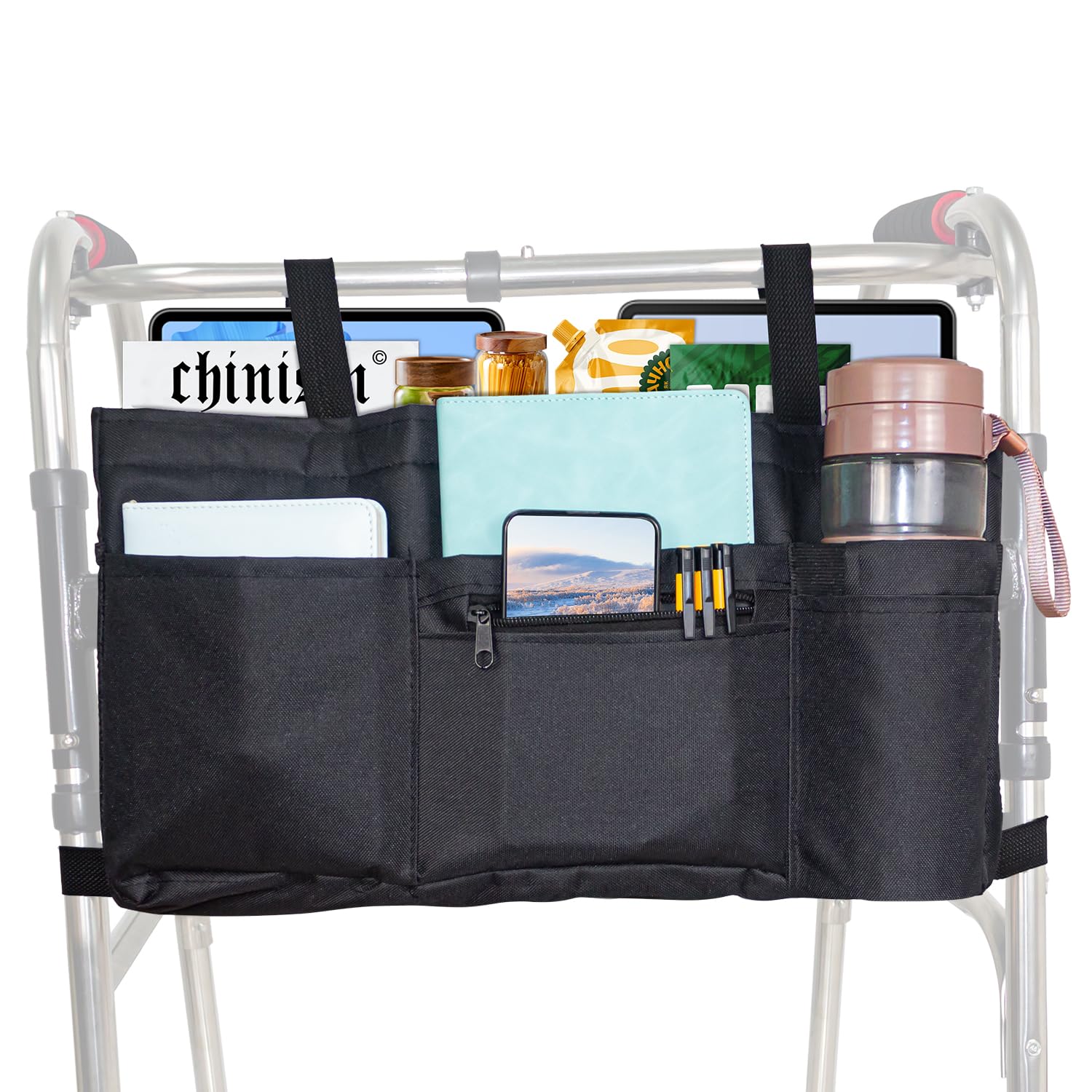 Walker Bag with Soft Cooler & Water Cup Holder,Foldable Walker Storage ...
