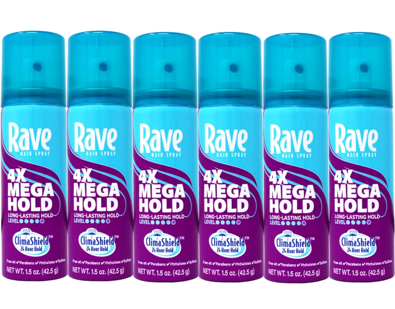 Amazon.com : Rave Hairspray 4x Mega Aerosal Travel Size 1.5 oz, Pack of ...