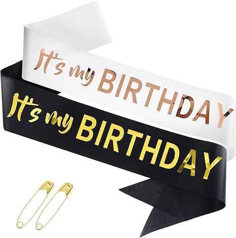 Giantree 2Pcs It's My Birthday Sash, Birthday Sash for Women, Black and ...