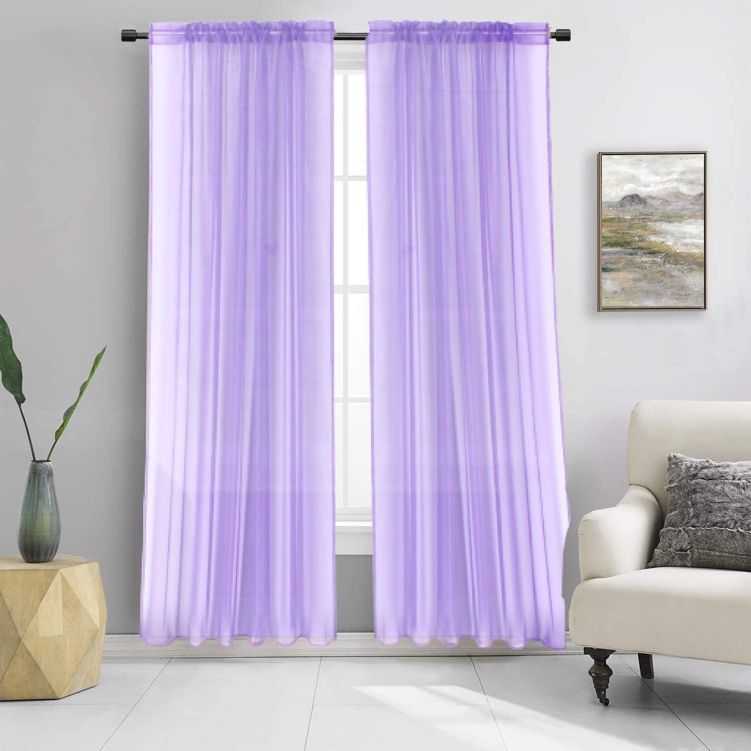 Amazon.com: 2PC Sheer Standard Size 52" Wide X 84" Lenght Solid Plain ...