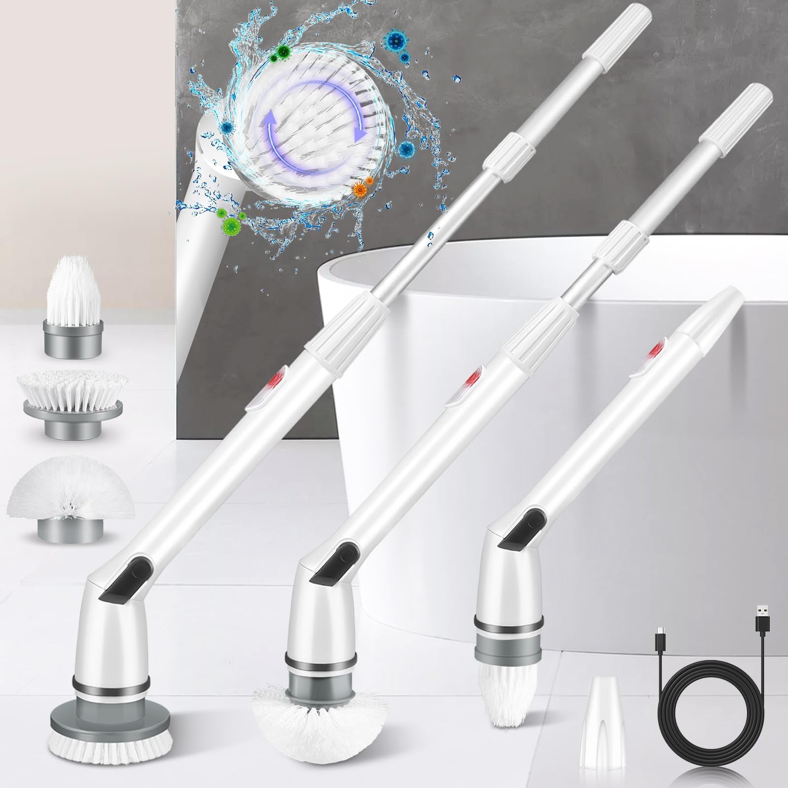 Electric Spin Scrubber, Cordless Electric Cleaning Brush, Long Handled ...