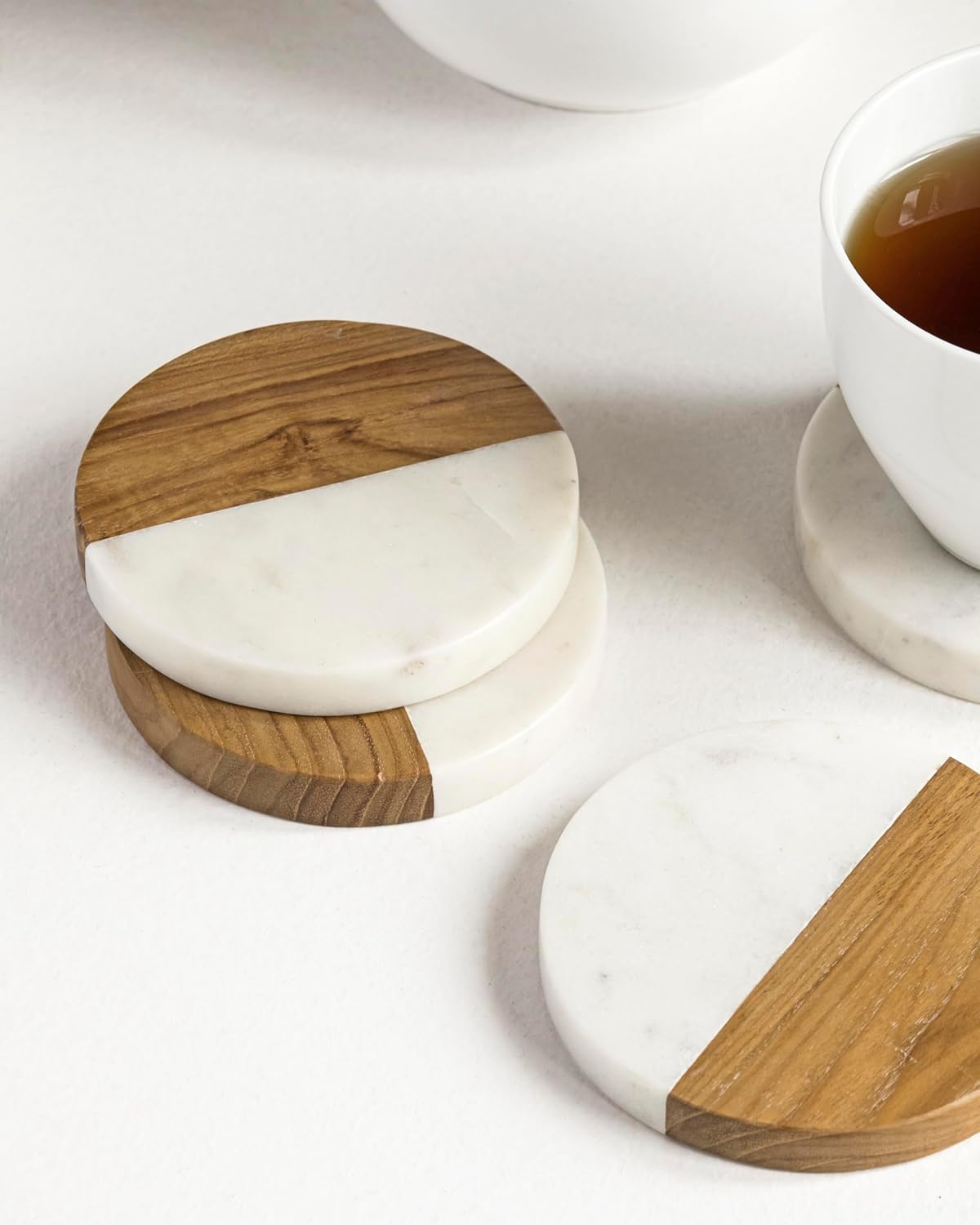 Marbleous Pack of 4 Marble and Wood Coasters | Coster Set | Tea Coaster ...
