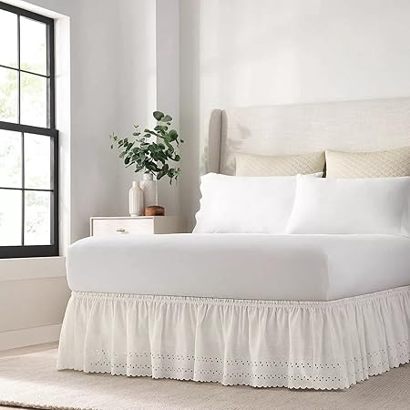 Amazon.com: EASY FIT Eyelet Elastic Wrap Around Bed Skirt, Easy On/Off ...