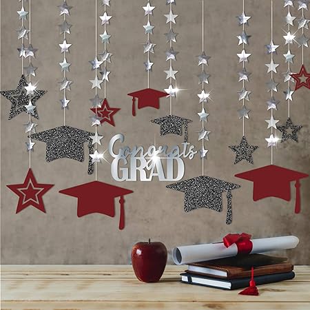 Amazon.com: Burgundy Graduation Party Decoration Kit Black Cap Decor ...