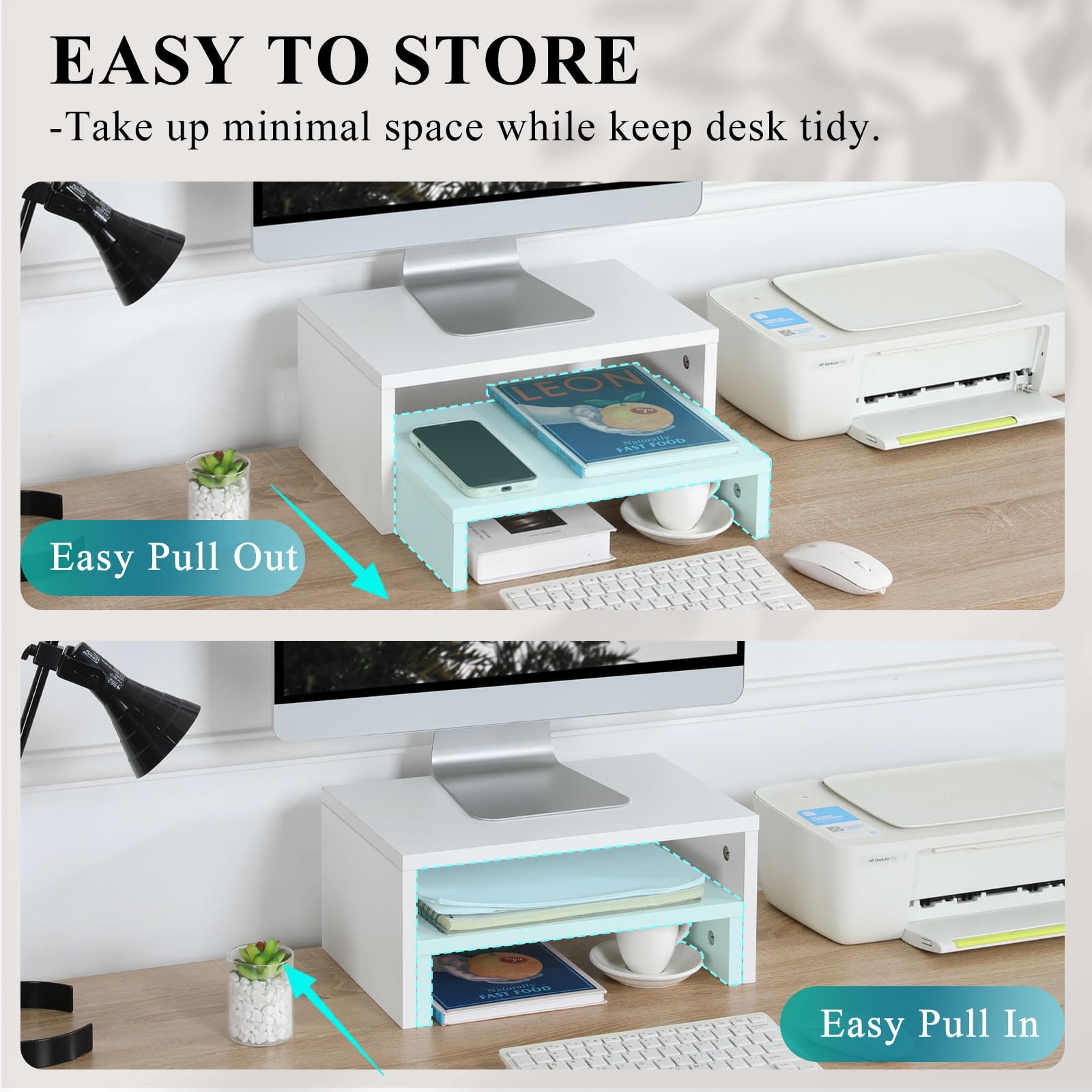 Snapklik.com : TEAMIX Adjustable White Monitor Stand Riser - 2 Pack