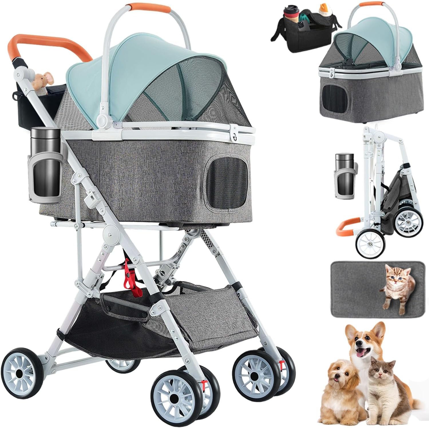 Amazon.com: Medium Small Dog Stroller,Pet Travel Stroller with 4 Wheels ...