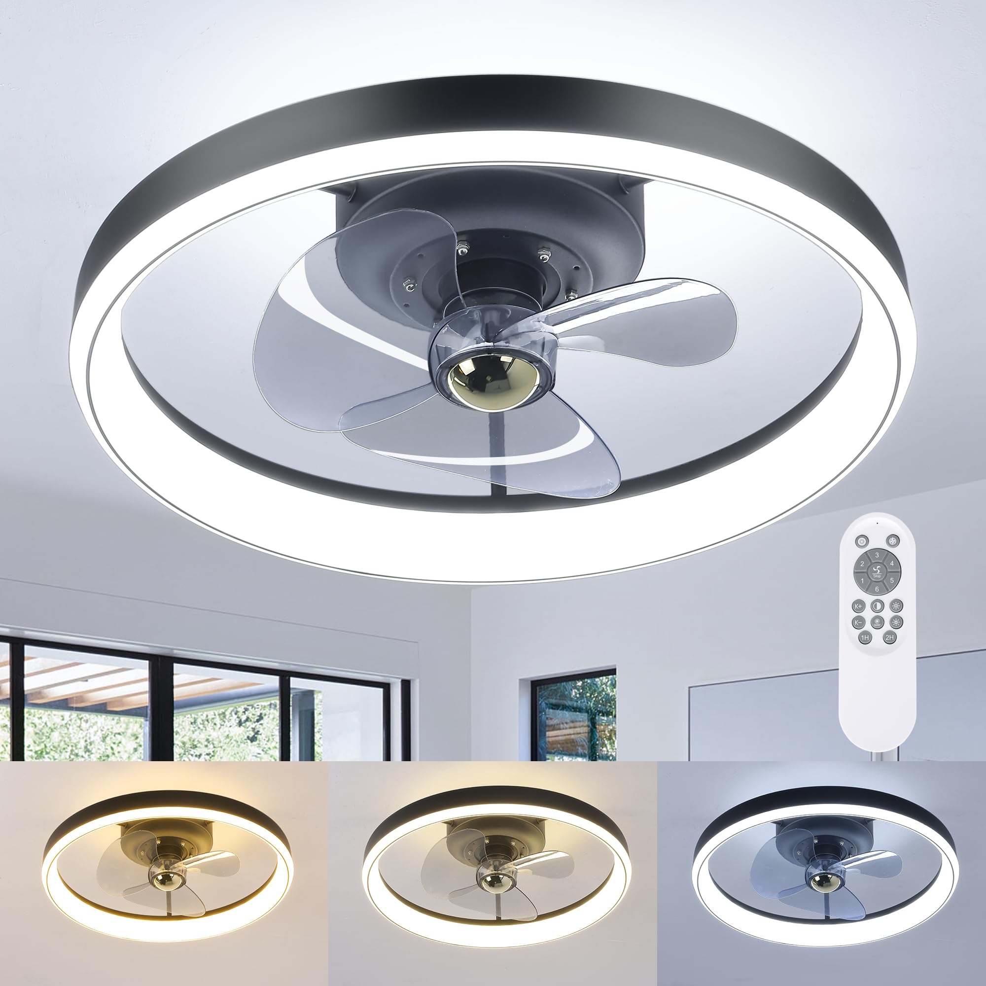 Low Profile Ceiling Fans with Lights and Remote Control, Flush Mount ...