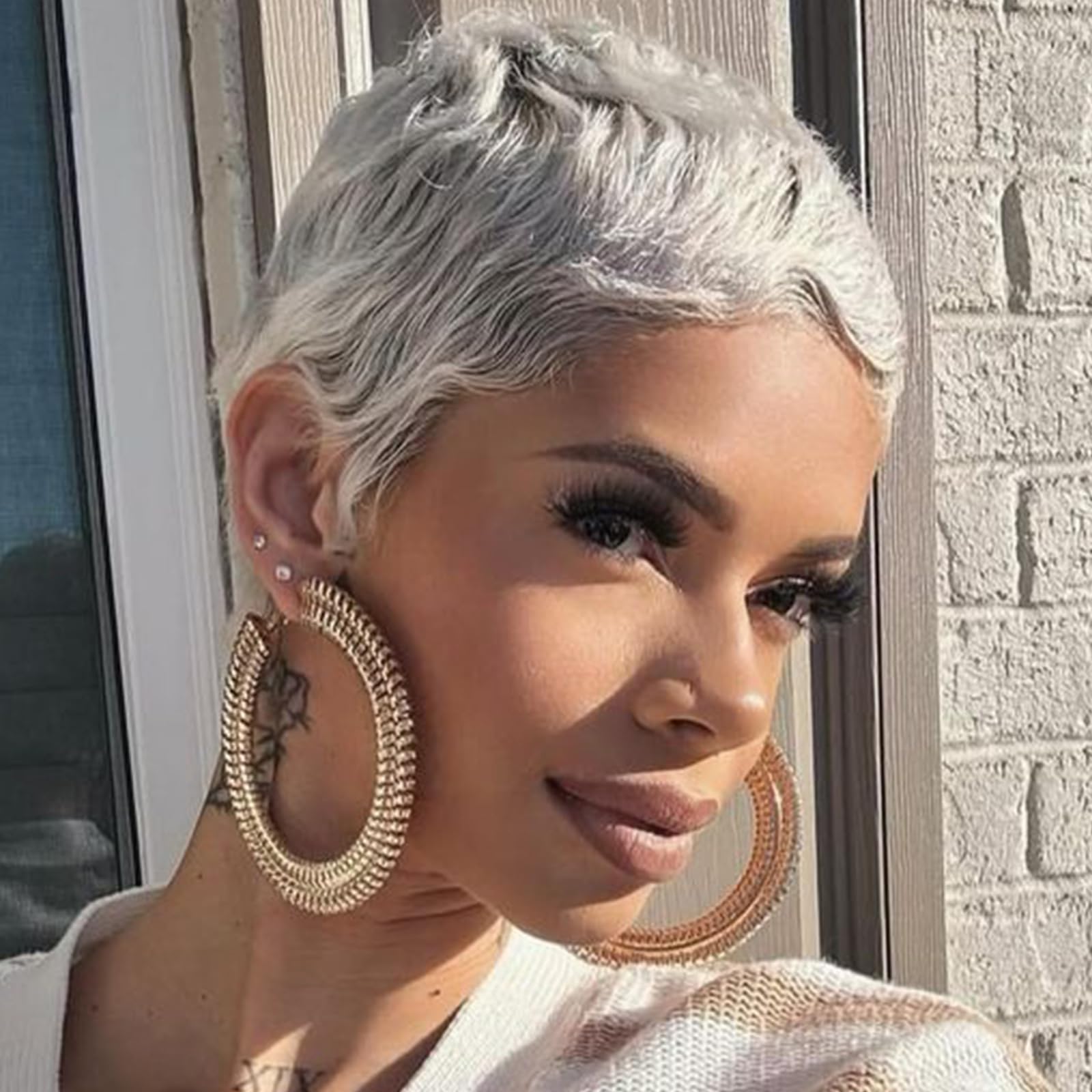 Amazon.com : BingSing Short Grey Wigs for Back Women Pixie Cut Wigs ...