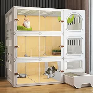 RTTZBOZ 3-Tier Large Cat Cage, Cat Cages Indoor with Litter Box, DIY ...