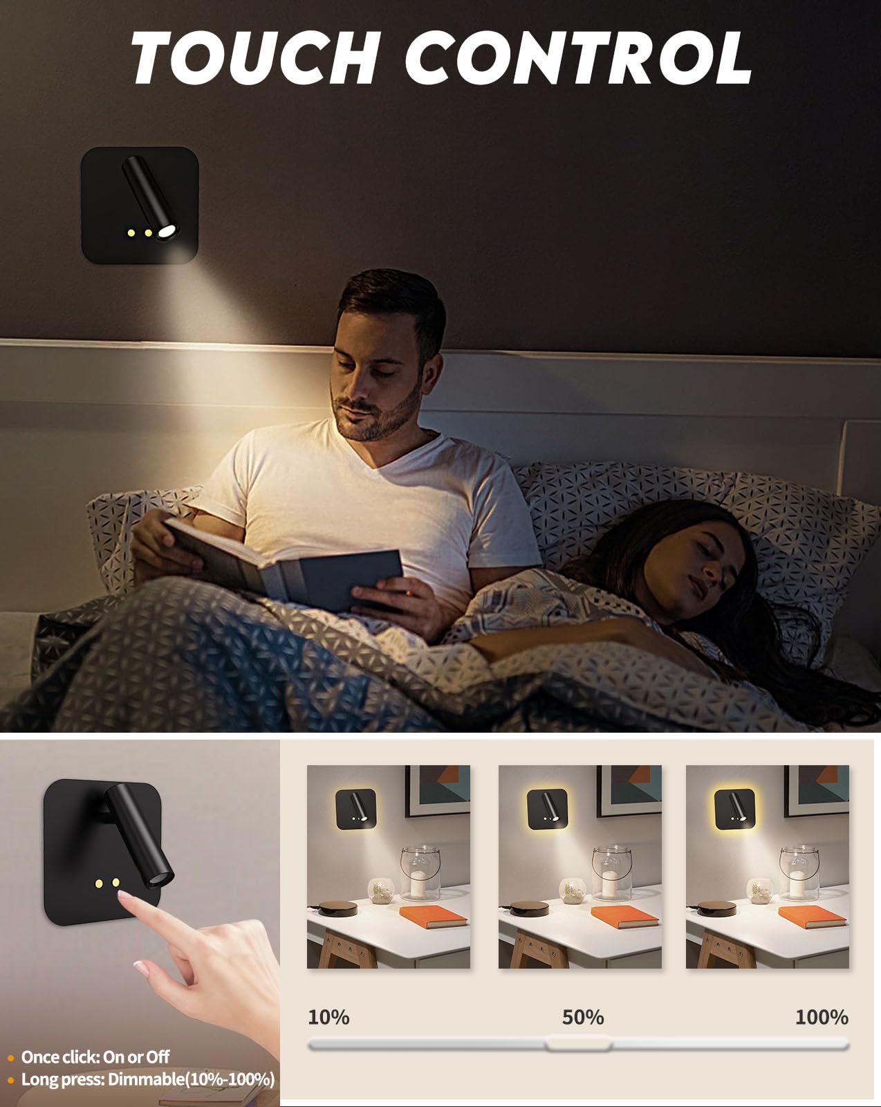Snapklik.com : Dimmable Wall Mounted Reading Light, Plug In Wall Sconce ...