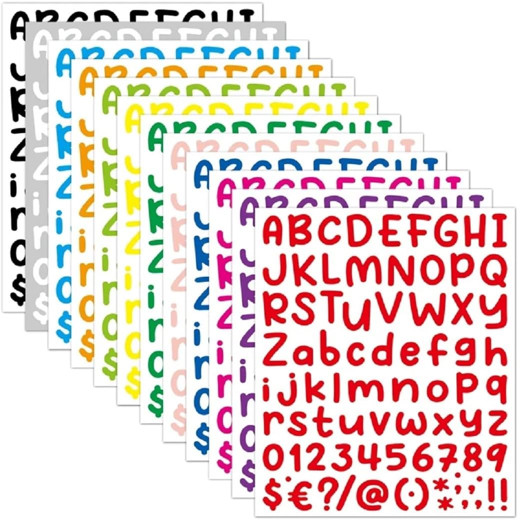 Amazon.com: 10 Sheets Alphabet Stickers, 12 Colors Self-Adhesive Number ...