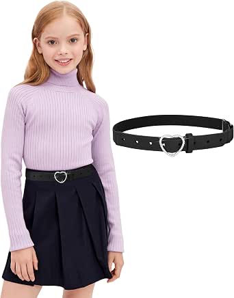 Amazon.com: AWAYTR Girls Elastic Leather Belt - Rhinestone Heart Buckle ...