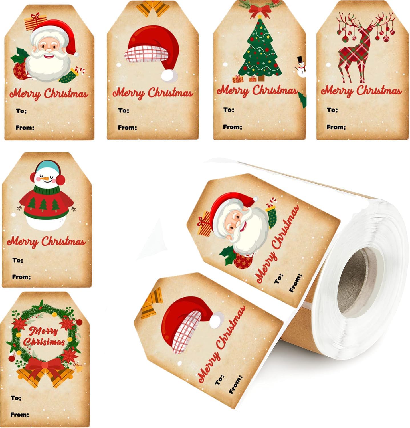 Amazon.com: 80-Count Large Foil Christmas Gift Tag Stickers, 8 Jumbo ...