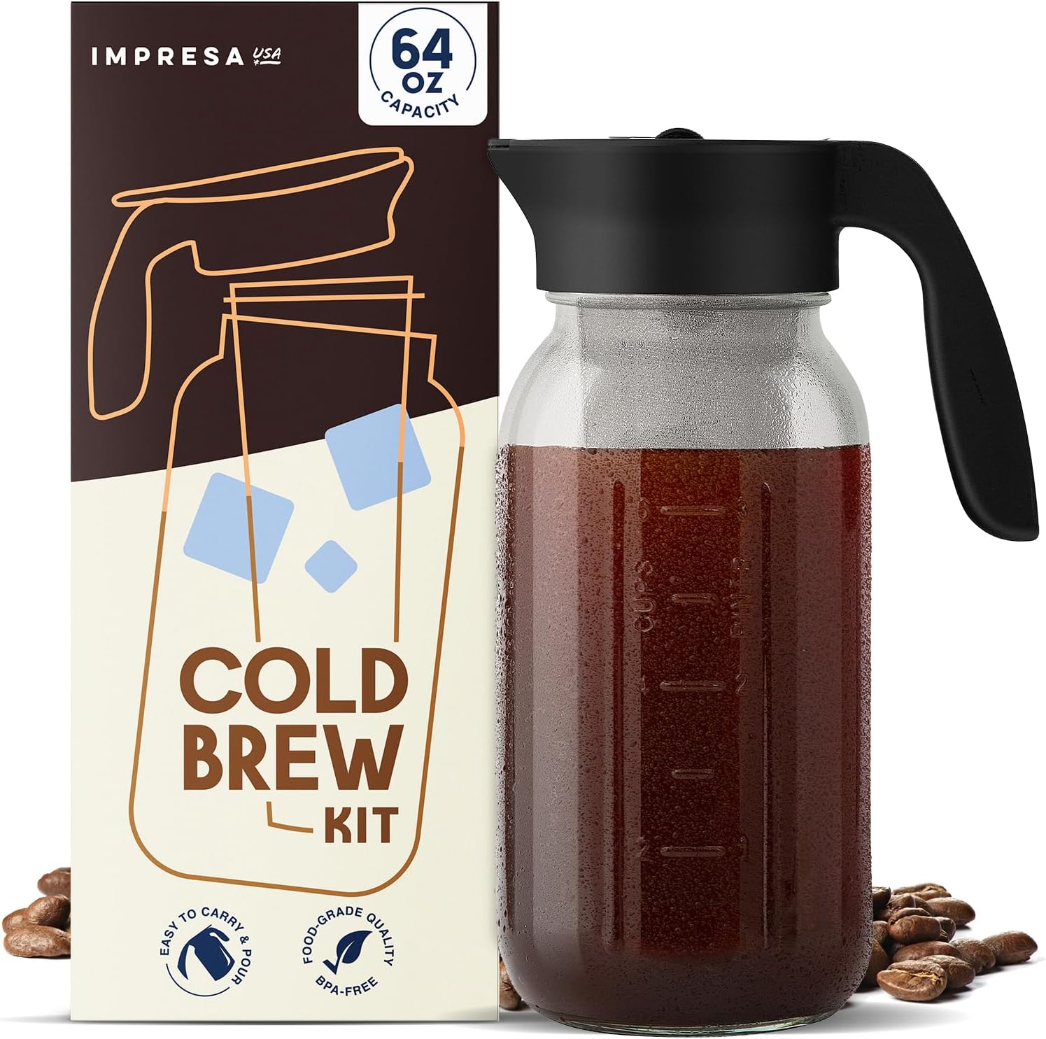 Amazon.com: IMPRESA 64 oz Cold Brew Mason Jar Coffee Maker w/Wide Mouth ...