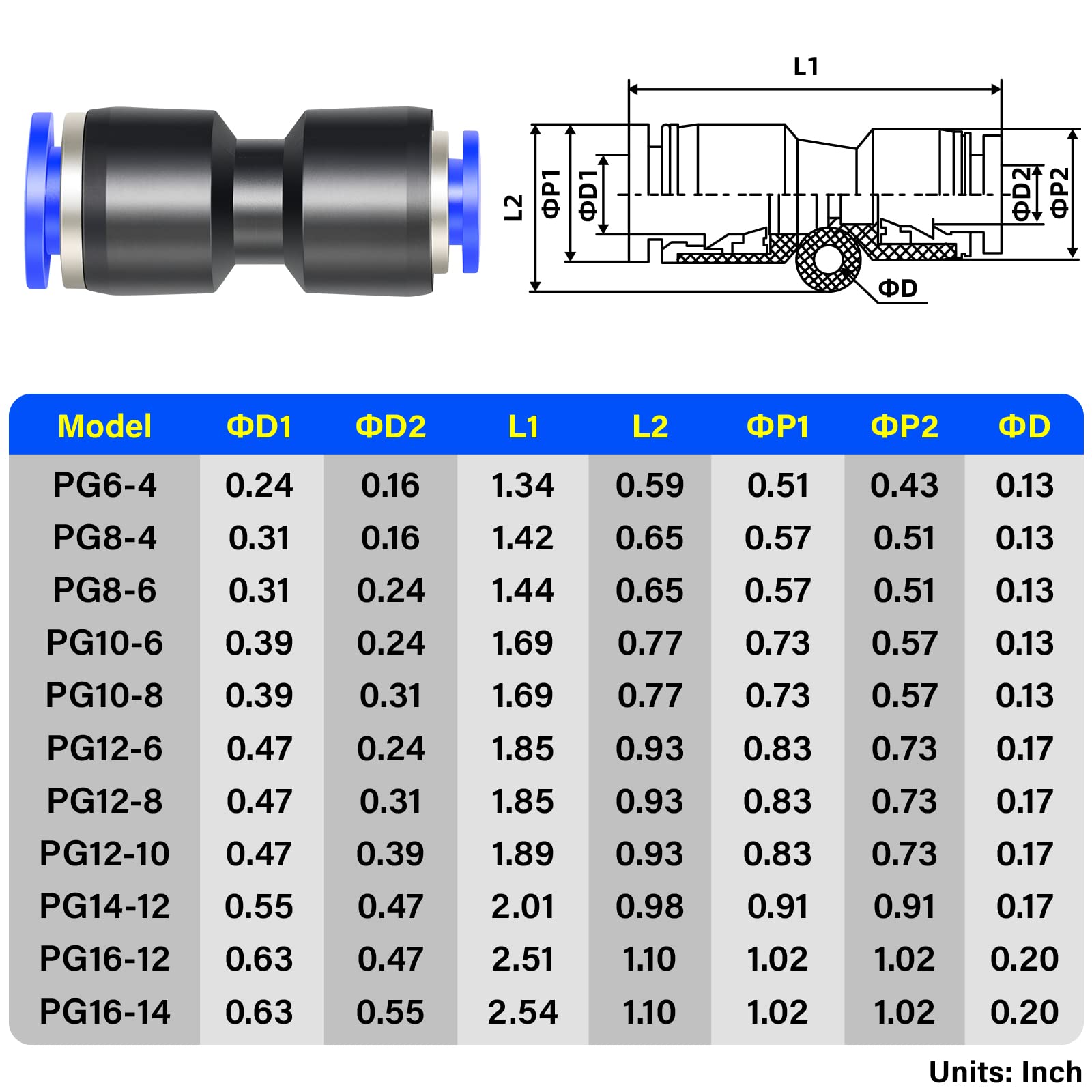 Snapklik.com : TAILONZ PNEUMATIC Straight Reducing 6mm Tube OD X 4mm ...