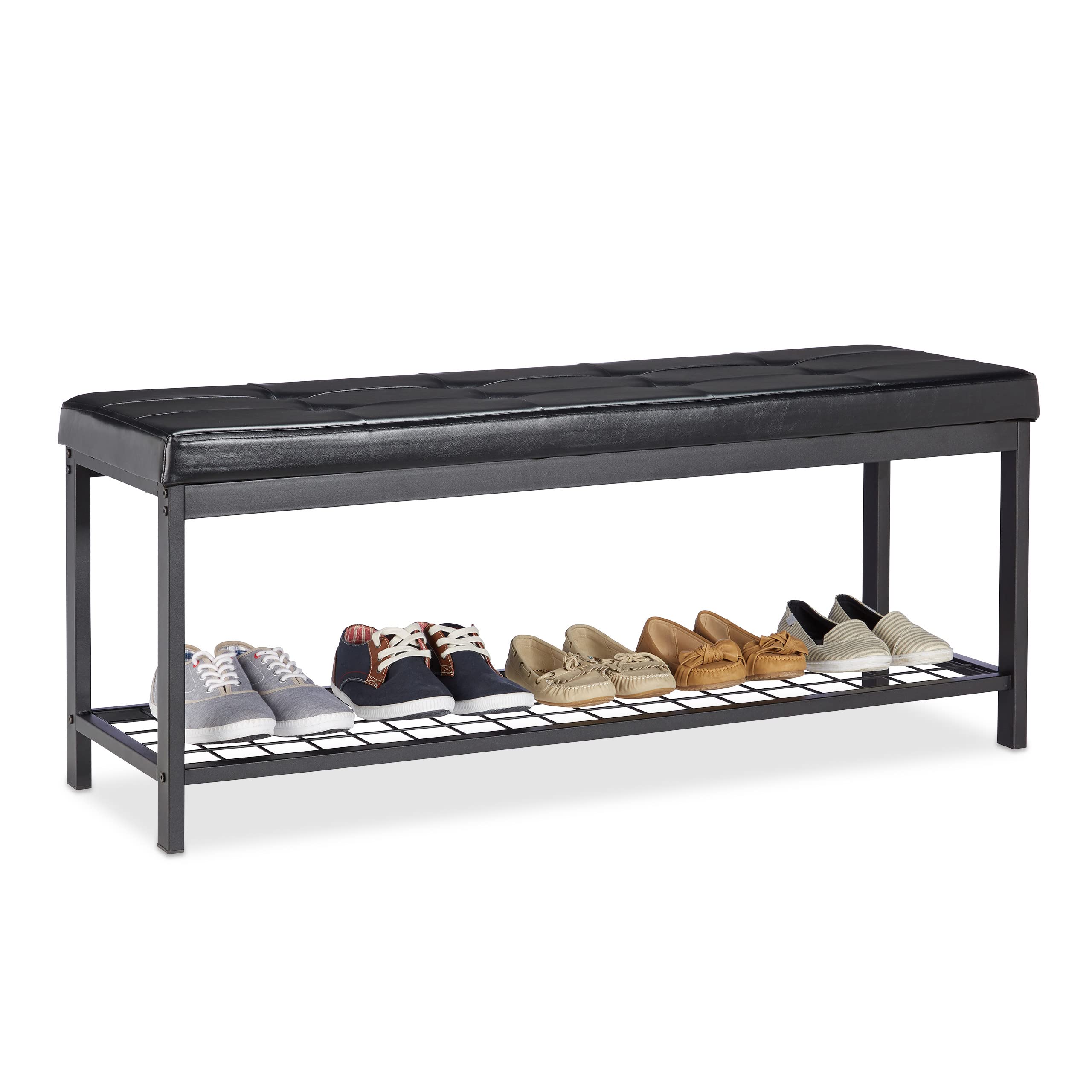 Relaxdays XXL Shoe Bench, Faux Leather Seat, Backless, Grid Rack for ...