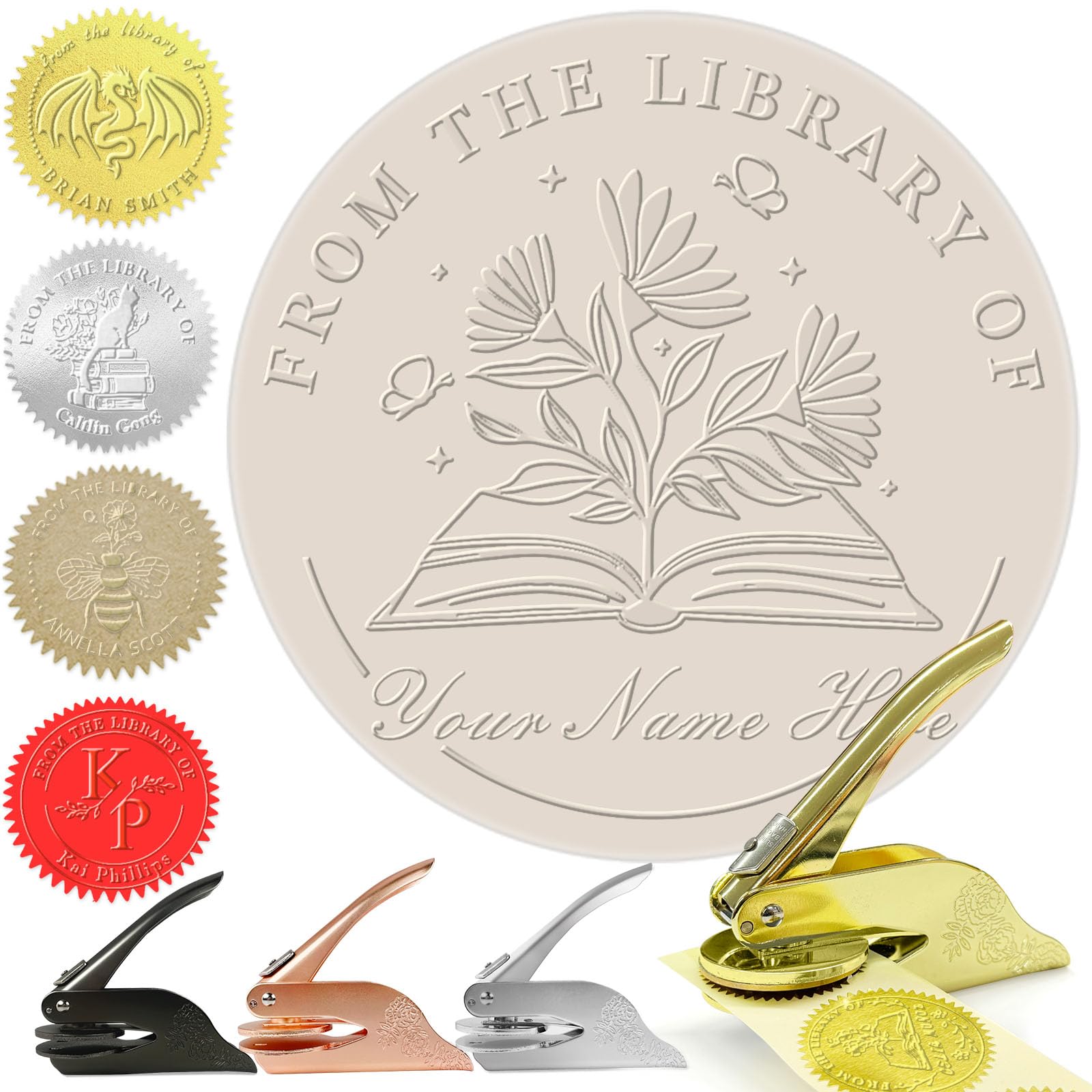Amazon.com: Book Embosser Personalized Library Stamp Custom with Name ...