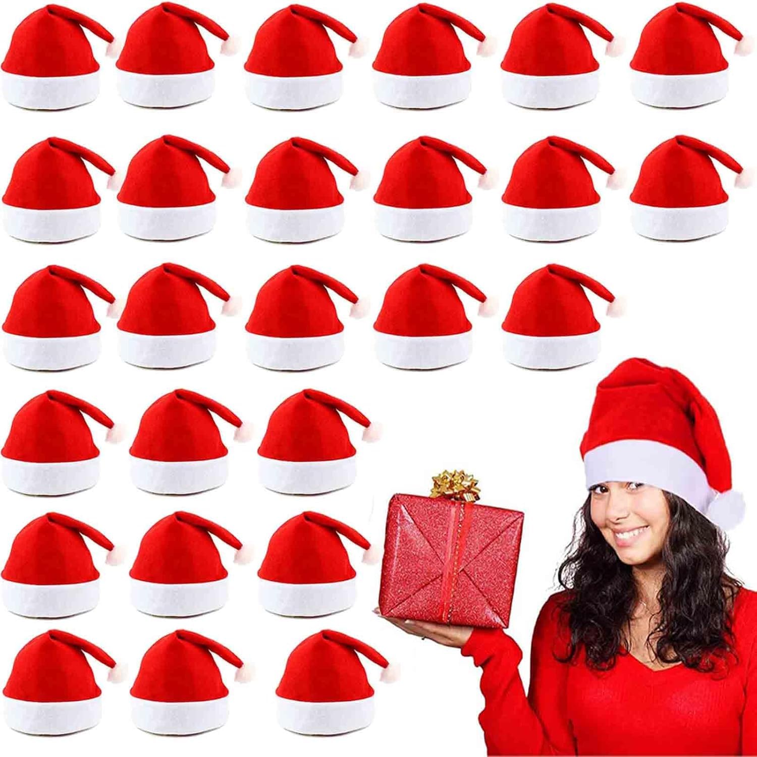Amazon.com: 24 Pack Non-Woven Cloth Santa Hat Christmas Caps for Adults ...
