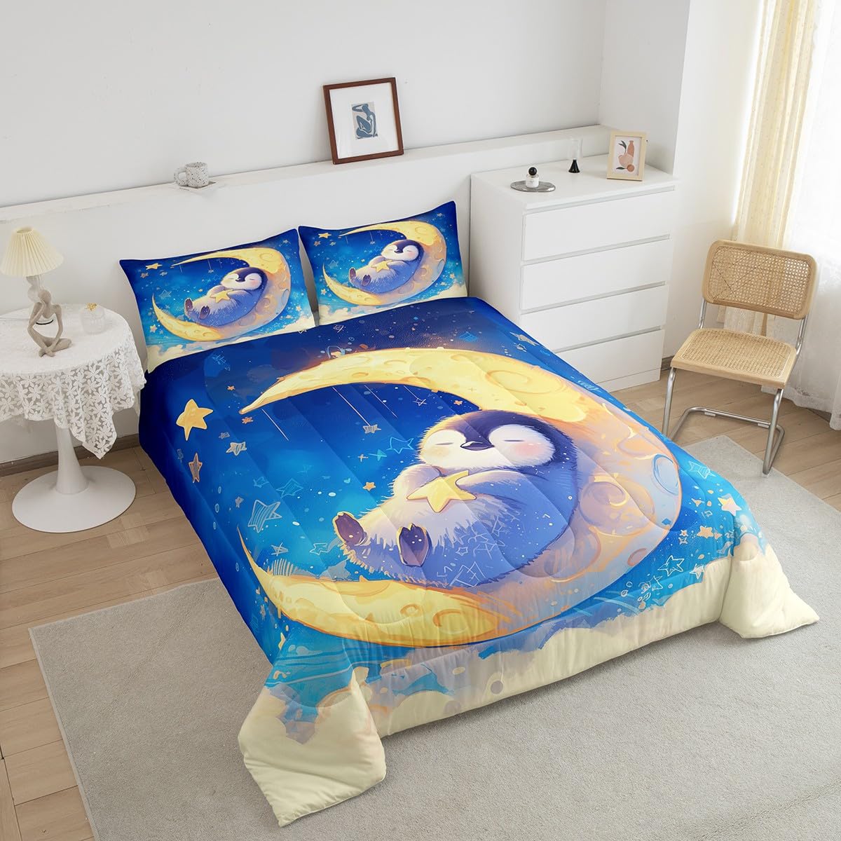 Penguin Comforter Set Kids Cartoon Penguin 100% Natural Cotton Bedding