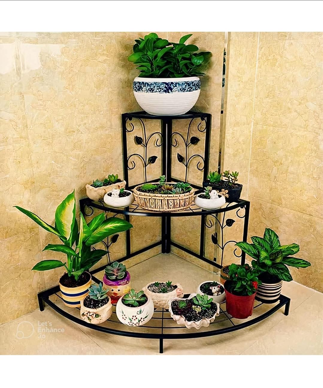 WROUGHT IRON PLANTER Tier Cart Planter Stand, Outdoor Flower Rack ...