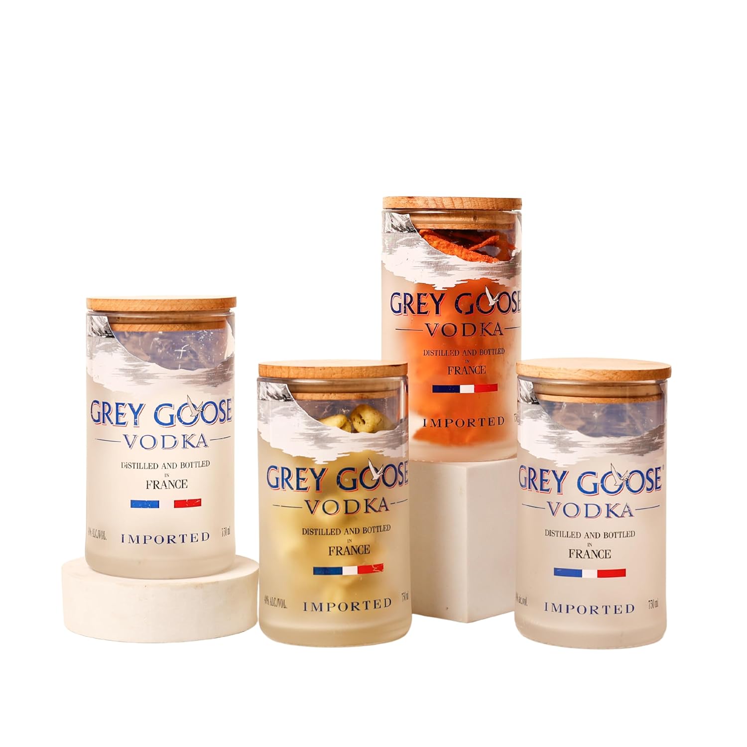 Kavi Grey Goose Bottle Jars with wooden Lids, Pack of 4pcs, 300ml for ...