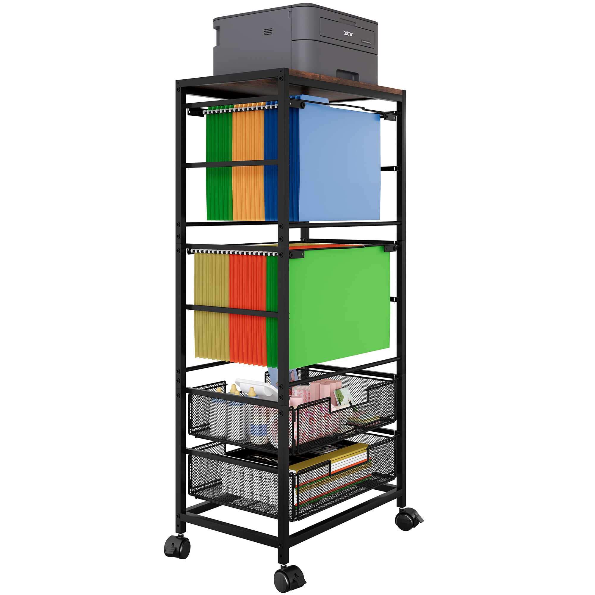 Amazon.com : EasyPAG Rolling File Cart Wood Top with 2 Storage Drawers ...