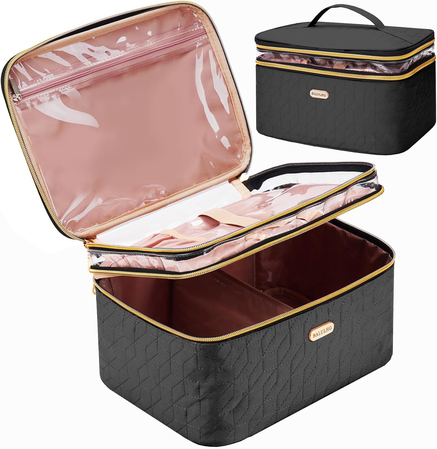 Amazon.com: BALULHG Large Travel Makeup Bag,Double-Layer Cosmetic Case ...