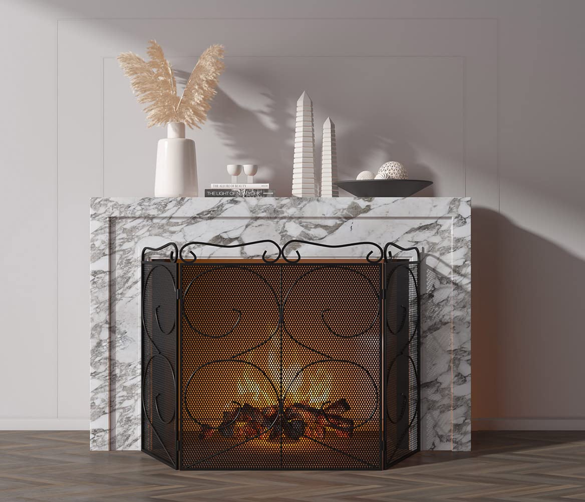 Lizh Metalwork 3-Panel Scroll Fireplace Screen,Black : Amazon.in: Home ...