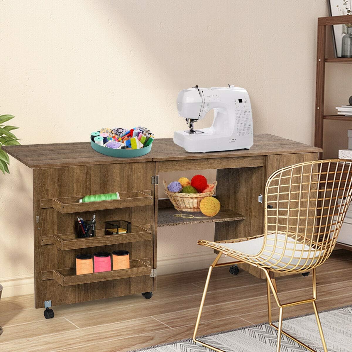 Amazon.com: Giantex Folding Sewing Table, Multifunction Large Sewing ...