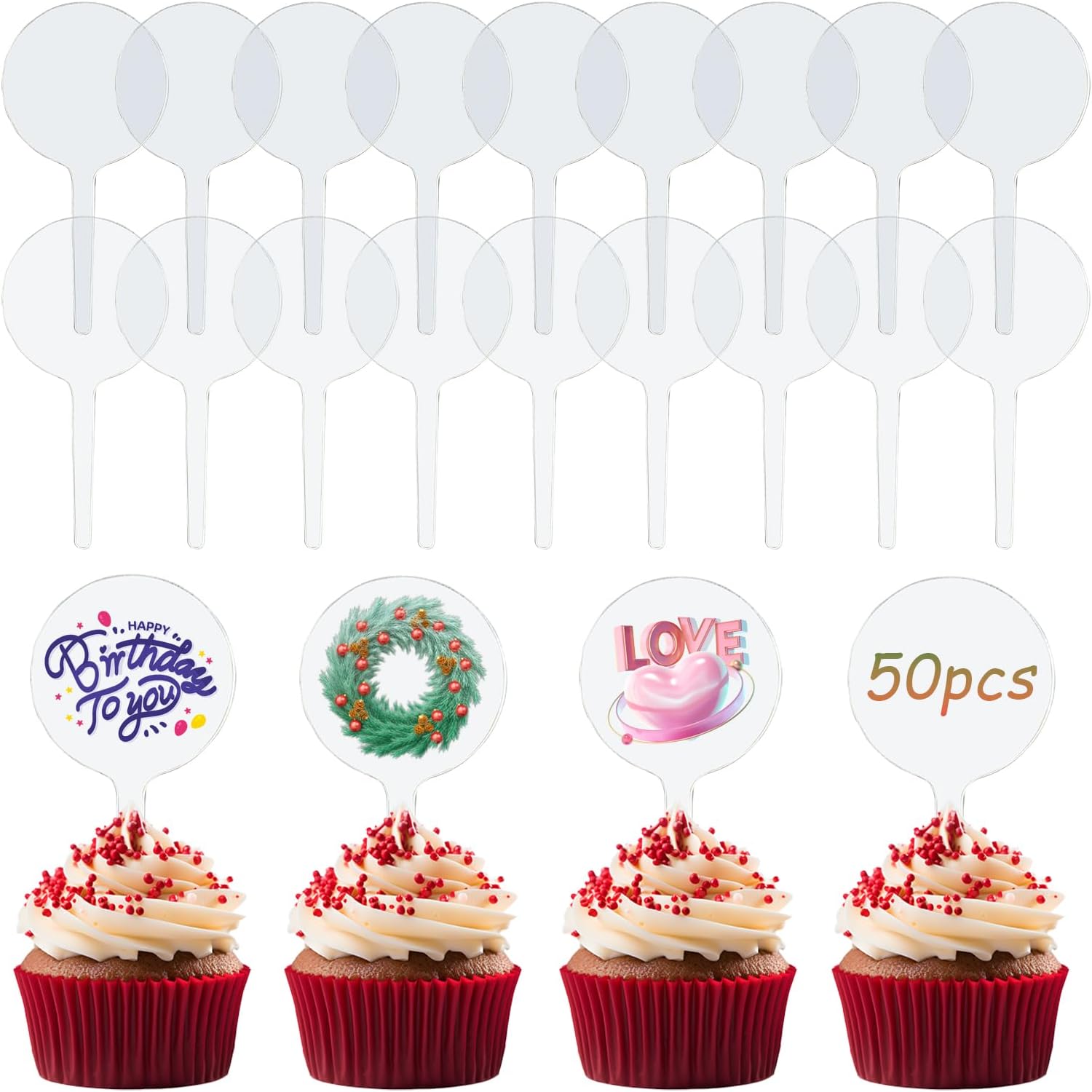 Amazon.com: 50 Pieces 2 Inch Acrylic Round Clear Blank Cupcake Toppers ...