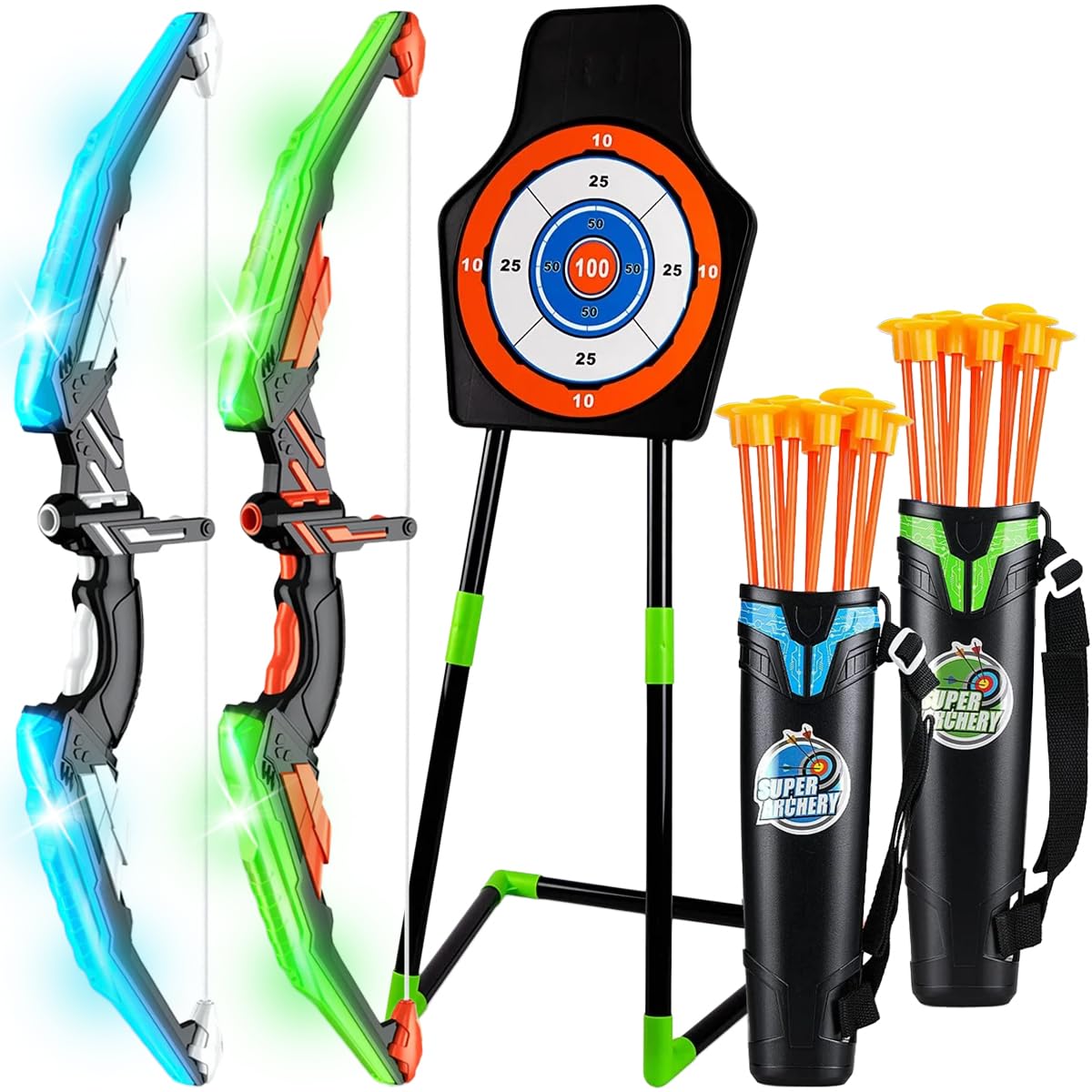 Amazon.com: TeganPlay Bow and Arrow Set for Kids 2-Pack LED Light Up ...