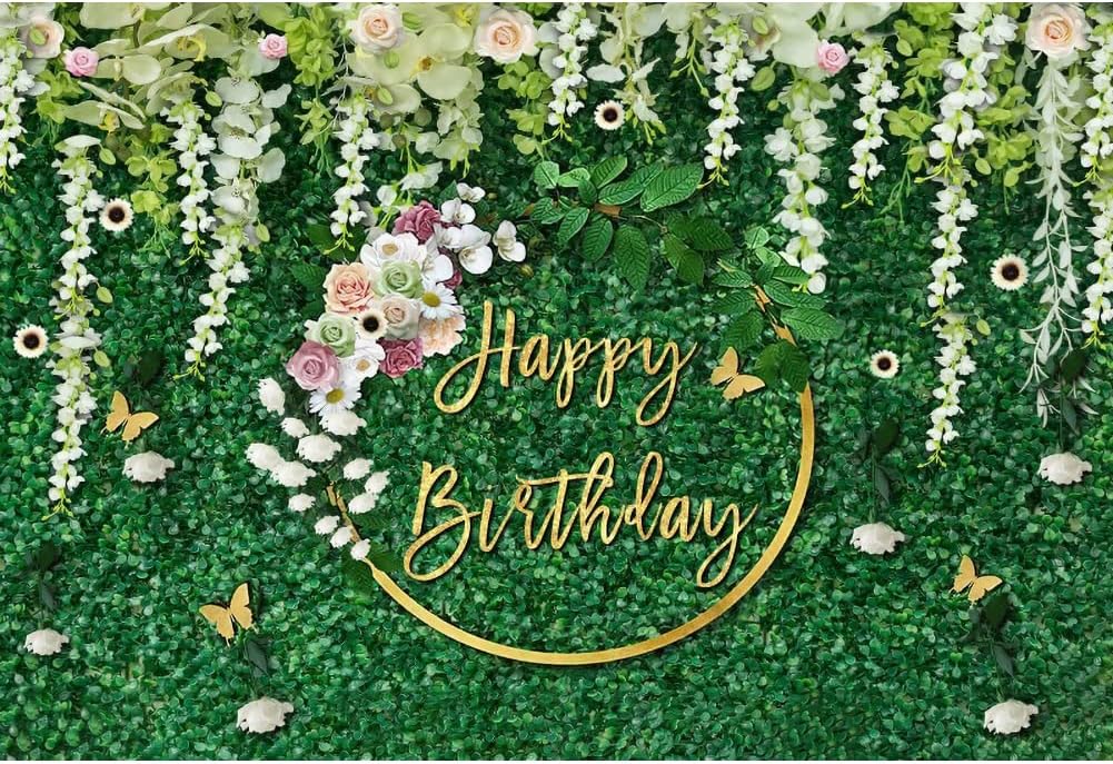 Amazon.com : Green Grass Backdrop for Wall with Flowers Butterfly Happy ...