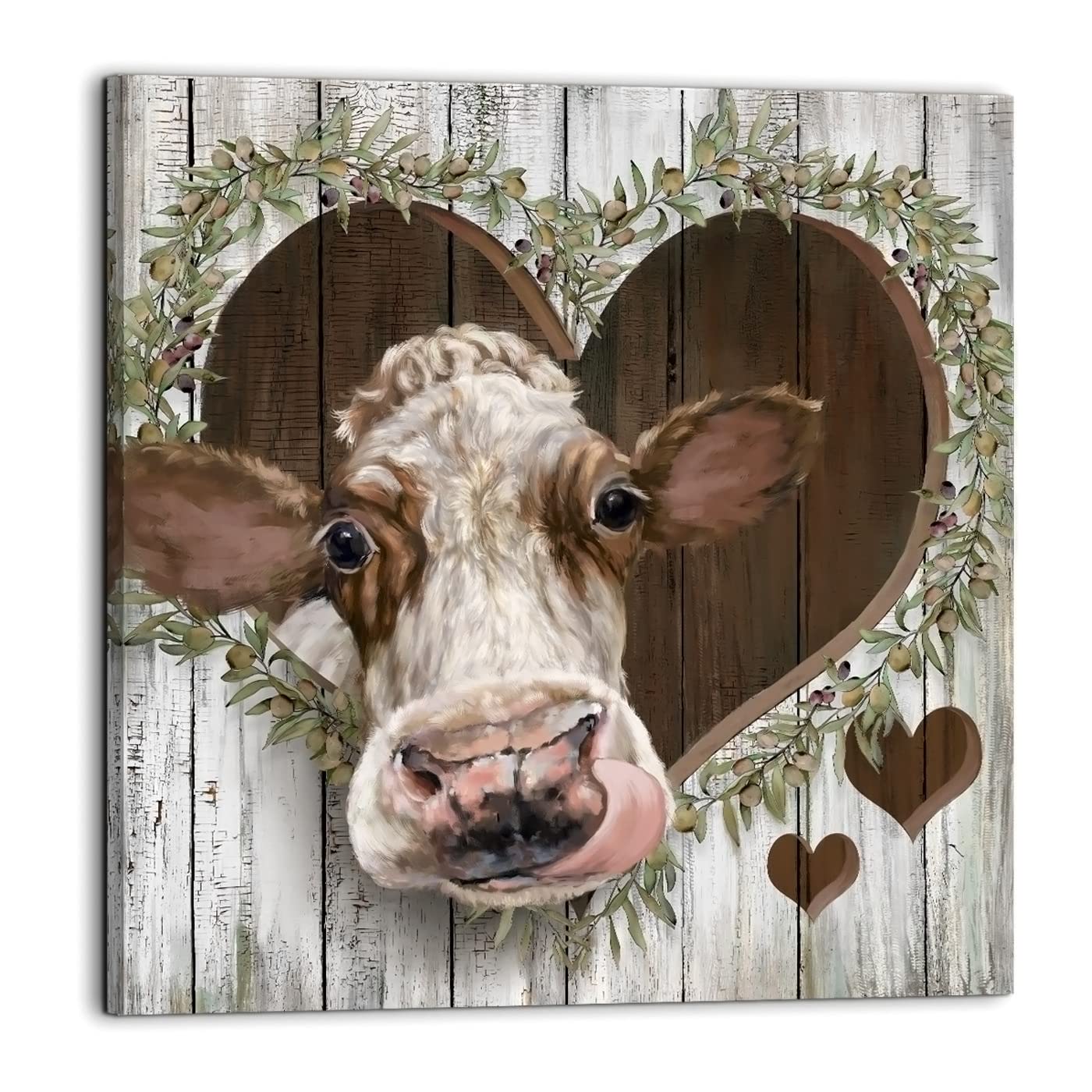 YUEYARIT Cow Wall Decor Brown vintage cow artwork printed on canvas ...