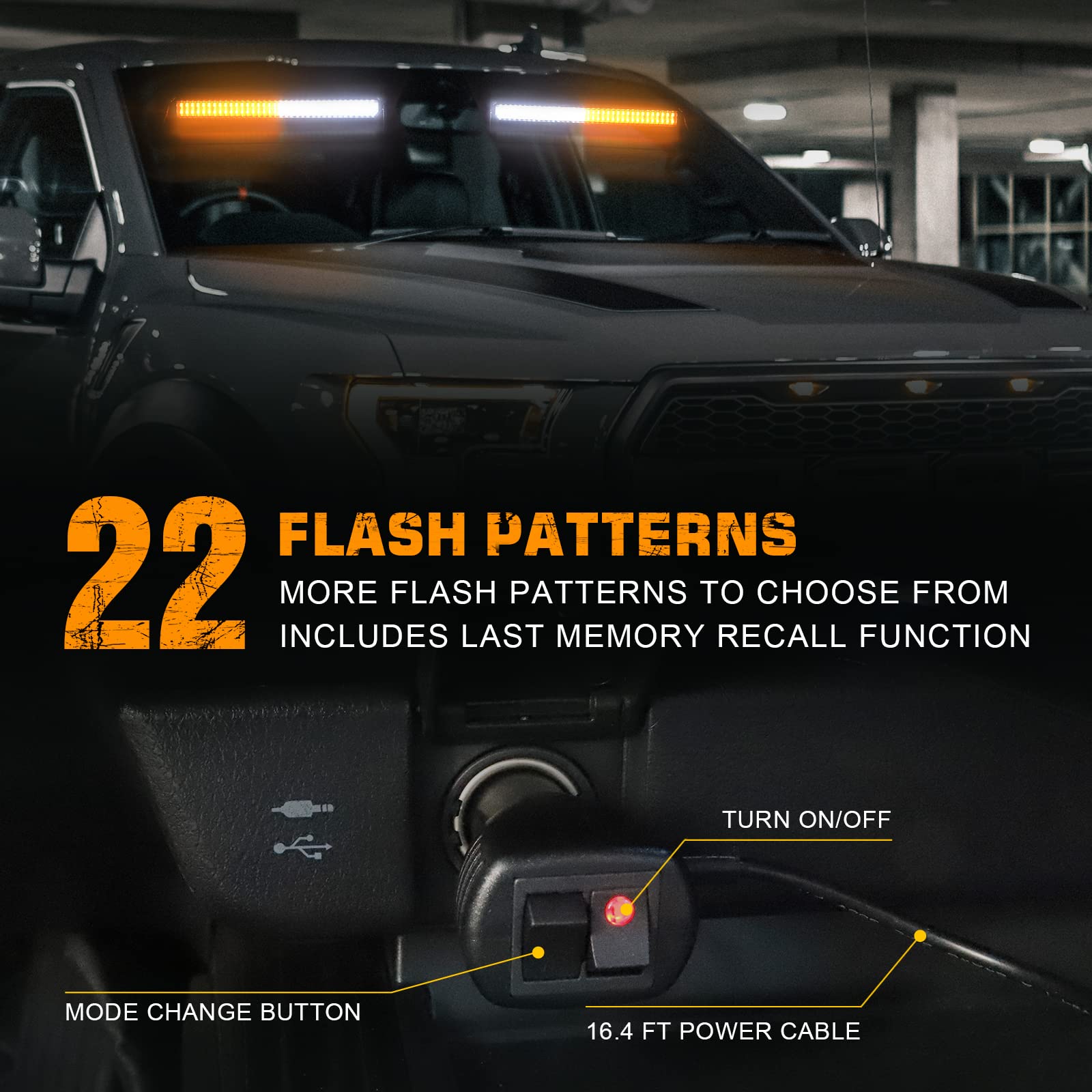 Snapklik.com : Dash Strobe Lights 144 LED Amber White Emergency Warning ...