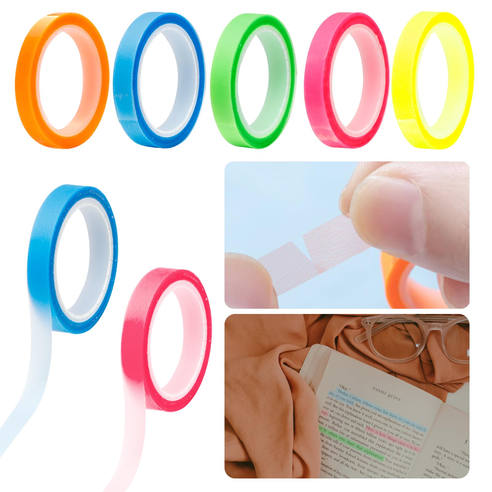 Amazon.com : 5 Rolls Highlighter Tape Removable Transparent Colorful ...