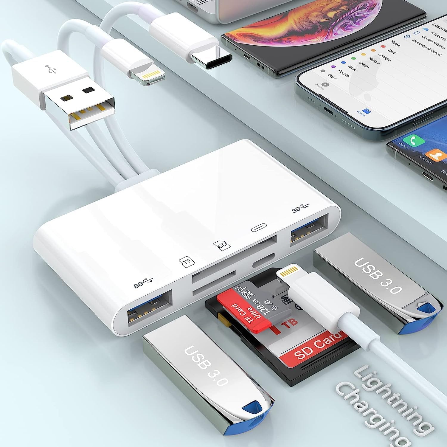 Quanlex Multi 5-in-1 Lightning+Type C+USB A Card Reader for iPhone/iPad ...