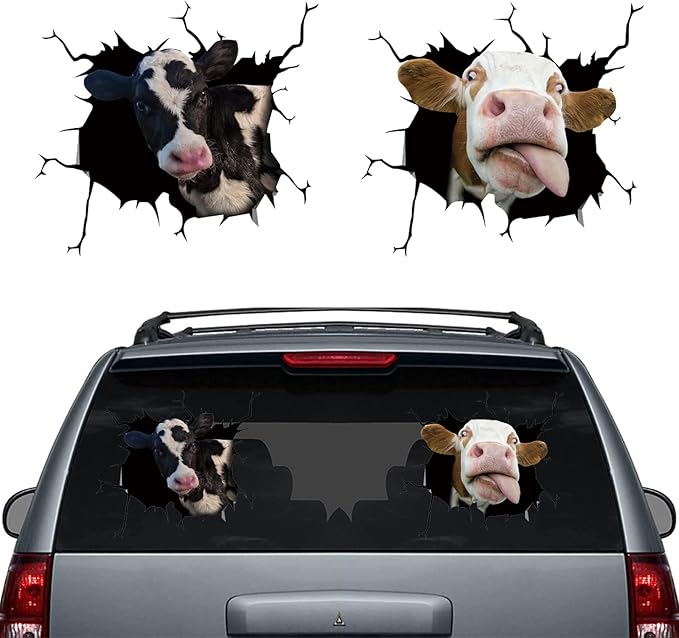 Amazon.com - Cow Car Sticker Animal Crack Car Decals 2 Pcs Funny Cow ...