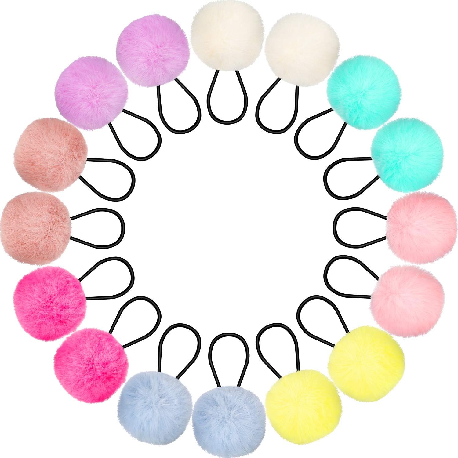 Amazon.com: WILLBOND 16 Pieces Pom Pom Hair Ties Elastic Fur Ball Hair ...