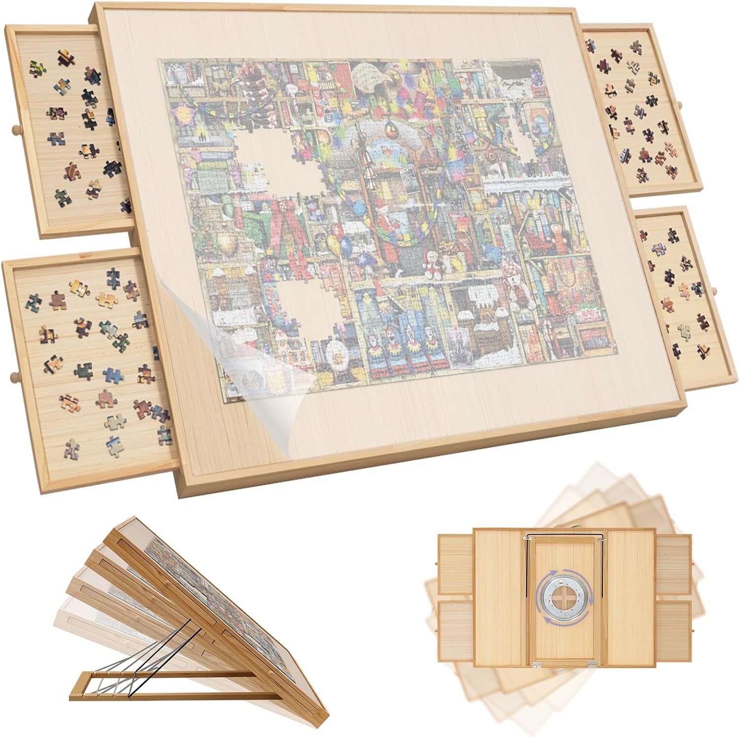 Amazon.com: TEAKMAMA 1500 Piecs Puzzle Board with Drawers 2-In-1 ...